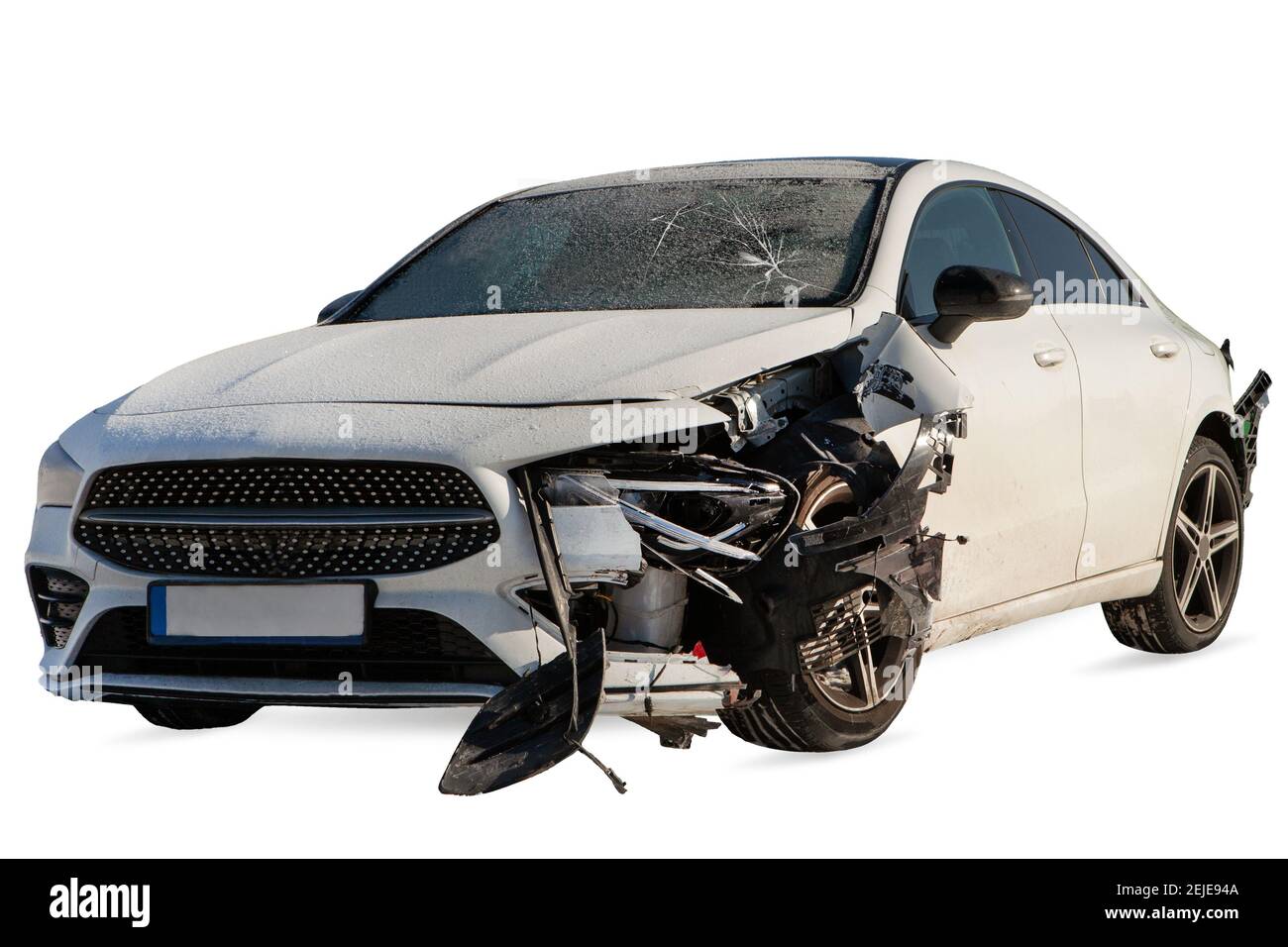 White modern expensive car - ACCIDENT. On a white background Stock ...