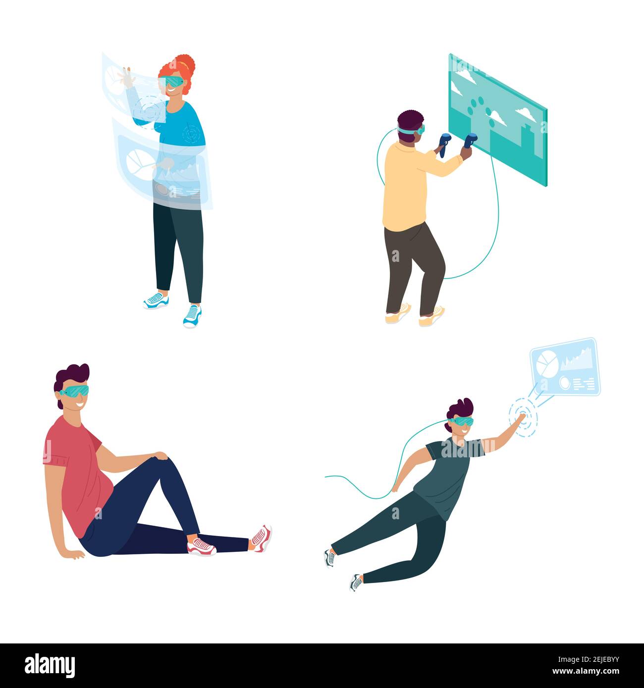four persons using virtual reality masks vector illustration design ...