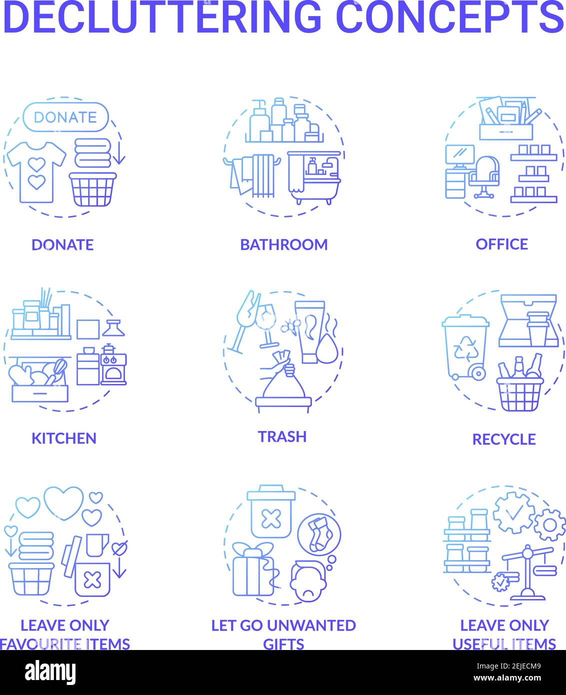 Decluttering blue gradient concept icons set Stock Vector Image & Art ...