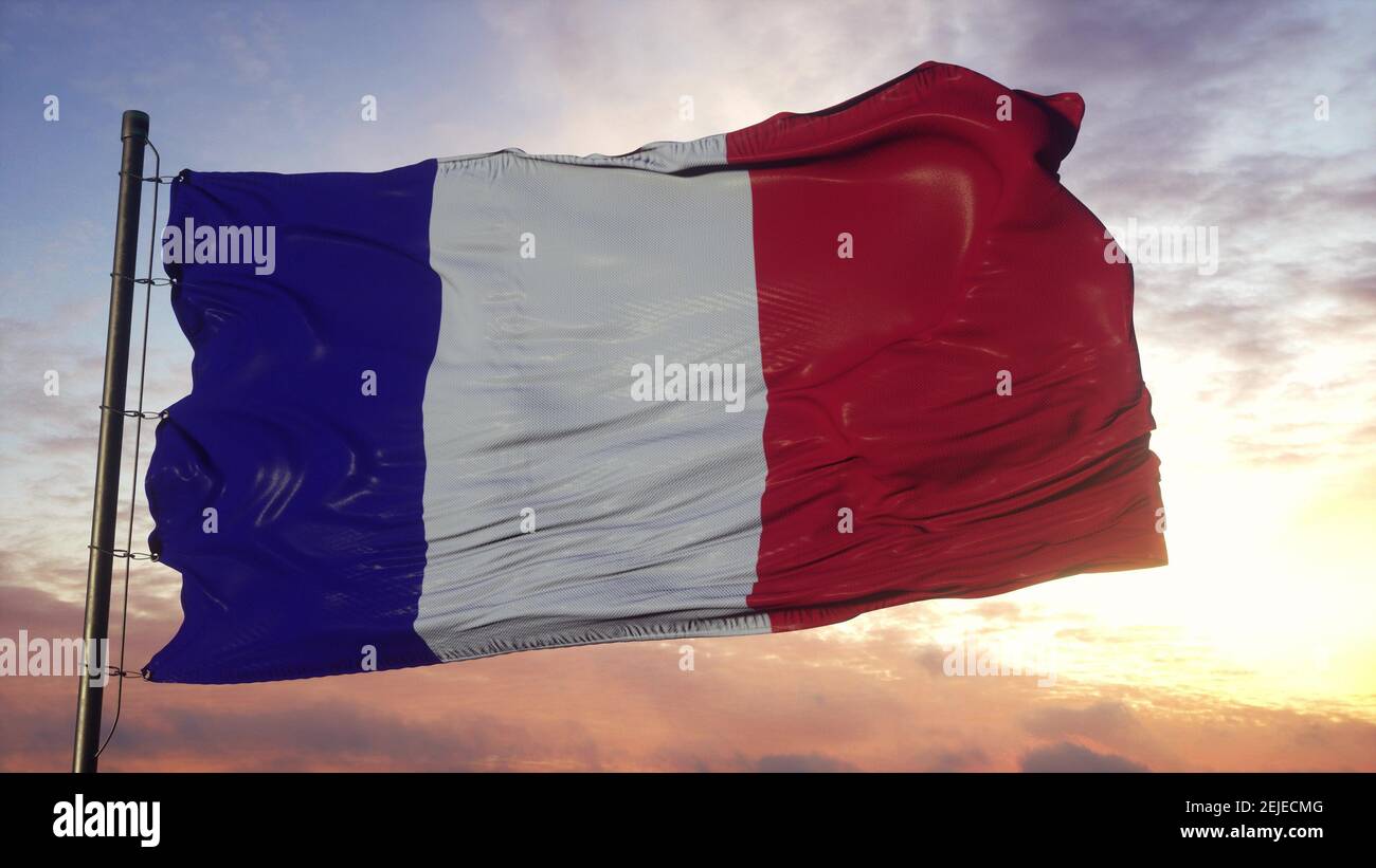 Flag of France waving in the wind against deep beautiful sky. 3d ...