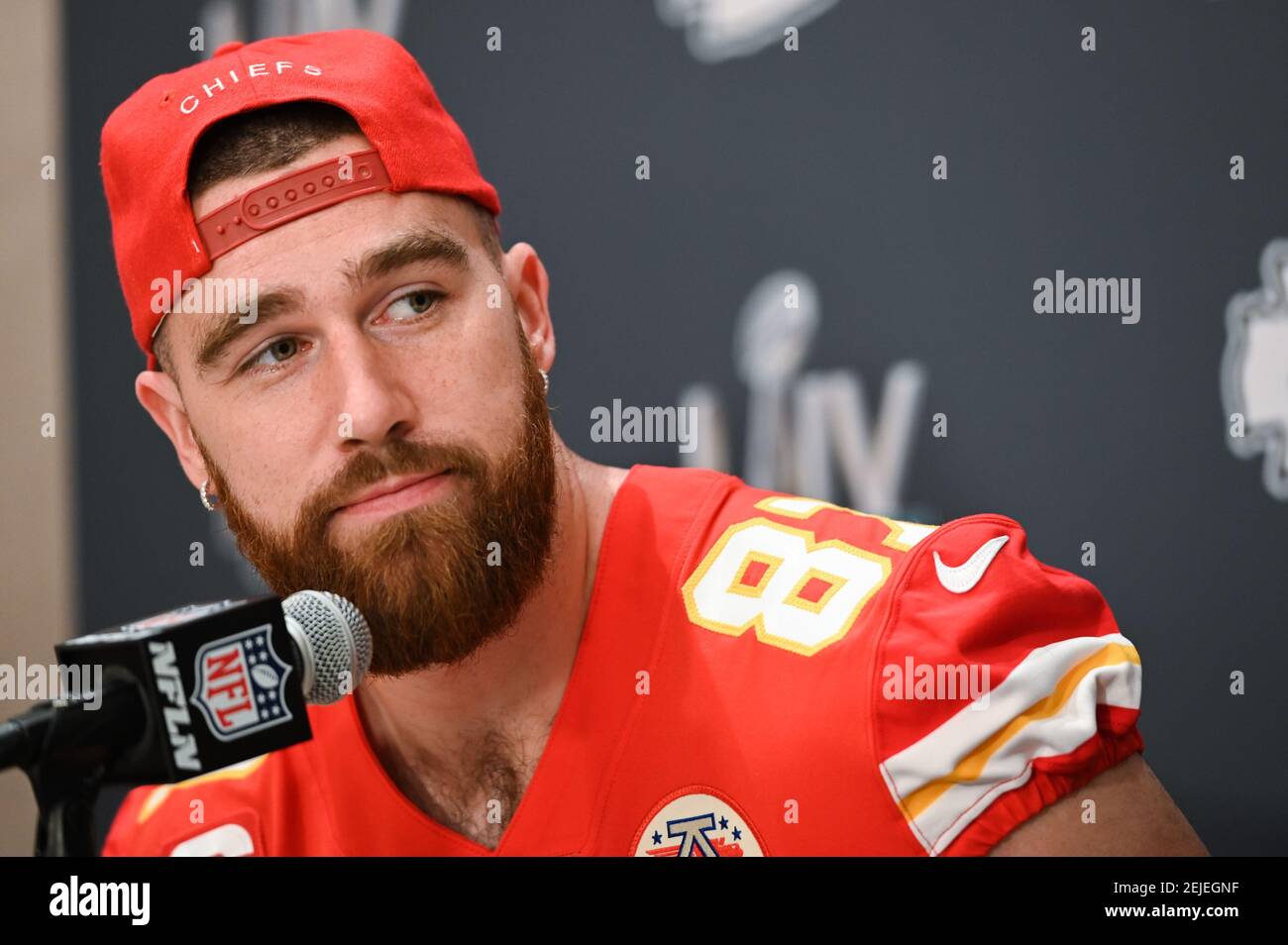 Kansas City Chiefs tight end Travis Kelce during the Super Bowl LIV Kansas City Chiefs media ...