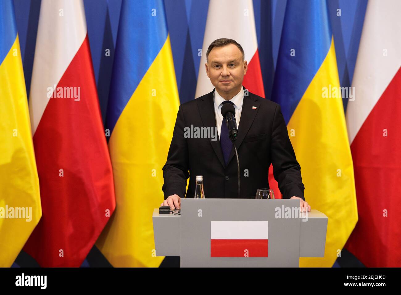 President of Poland Andrzej Duda speaks during a press conference. 75th ...