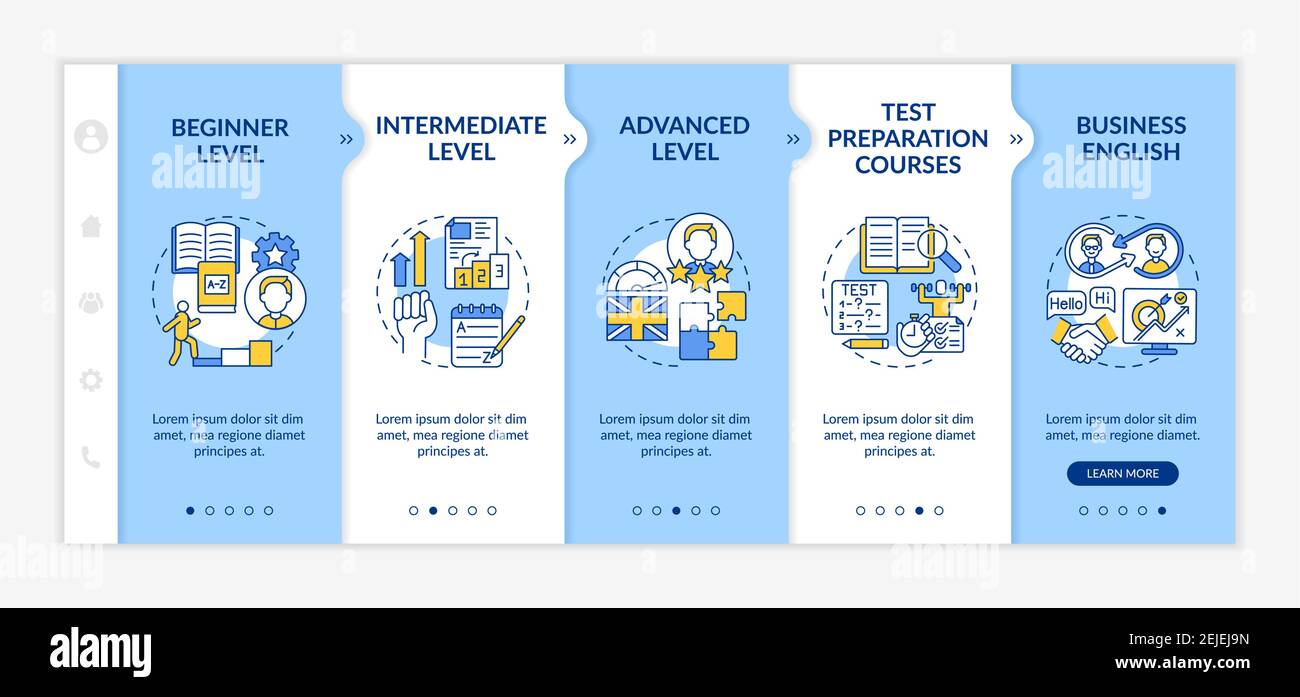 Foreign language learning levels onboarding vector template Stock ...