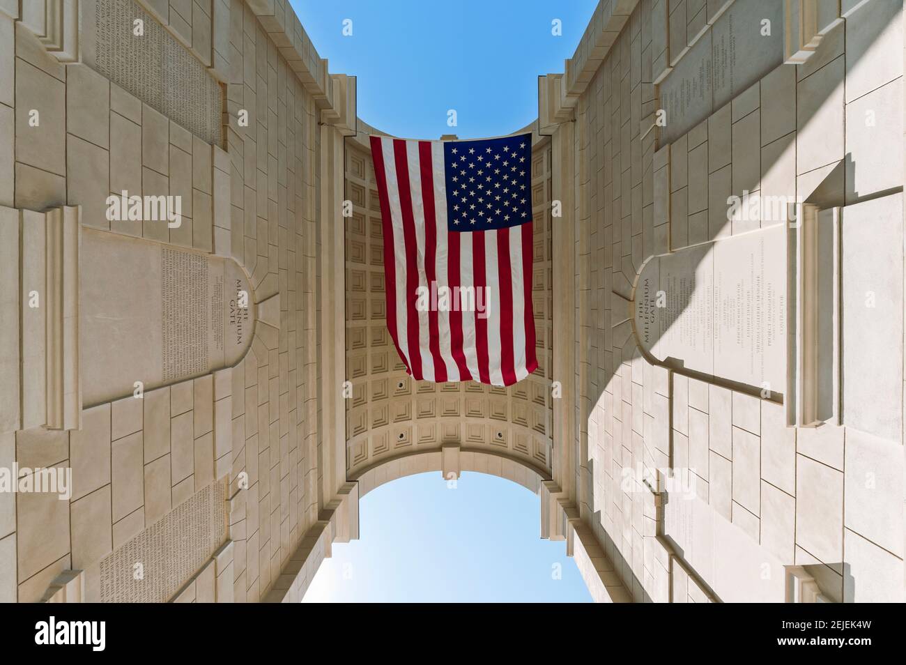 American flag at the Millennium Gate Monument in Atlanta, Fulton County ...