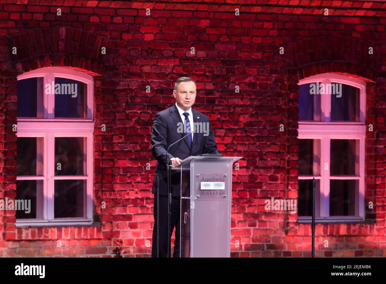 President of Poland Andrzej Duda speaks during the ceremony. 75th ...