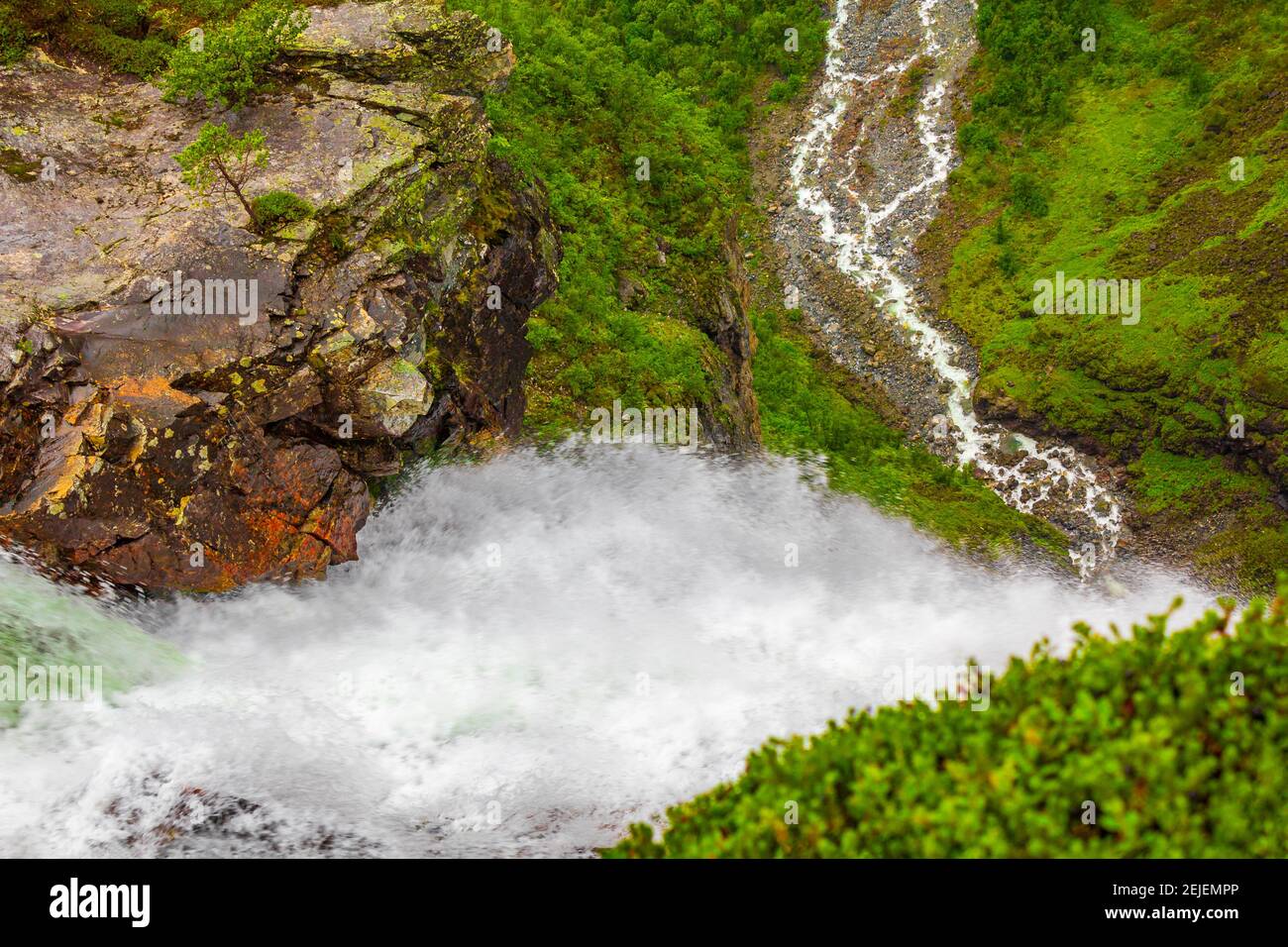 Highest freefall waterfall Vettisfossen from above in Utladalen ...