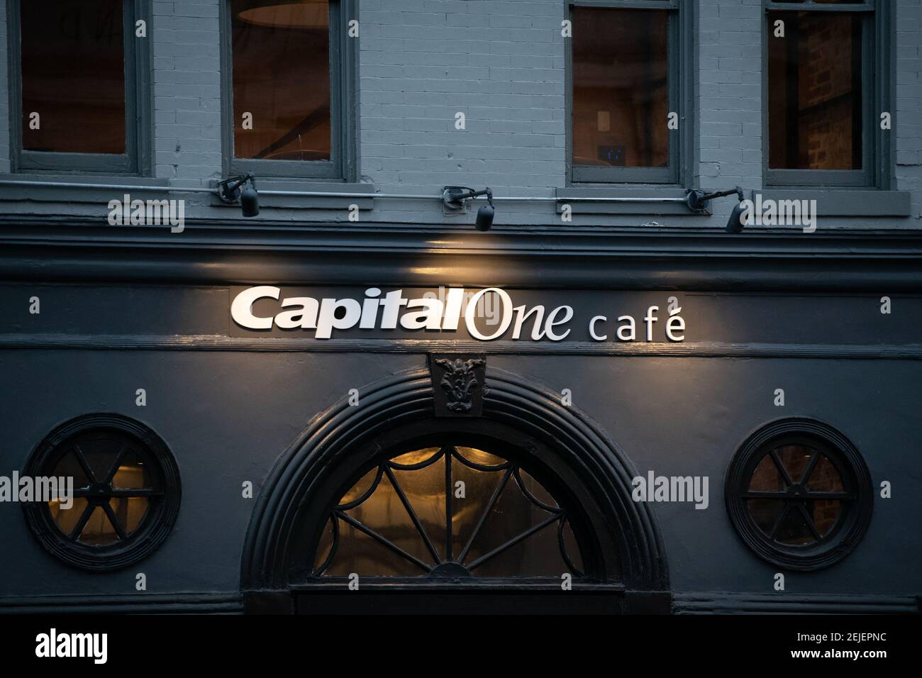 A Capital One Cafe logo as seen in Washington, DC on January 27, 2020 ...
