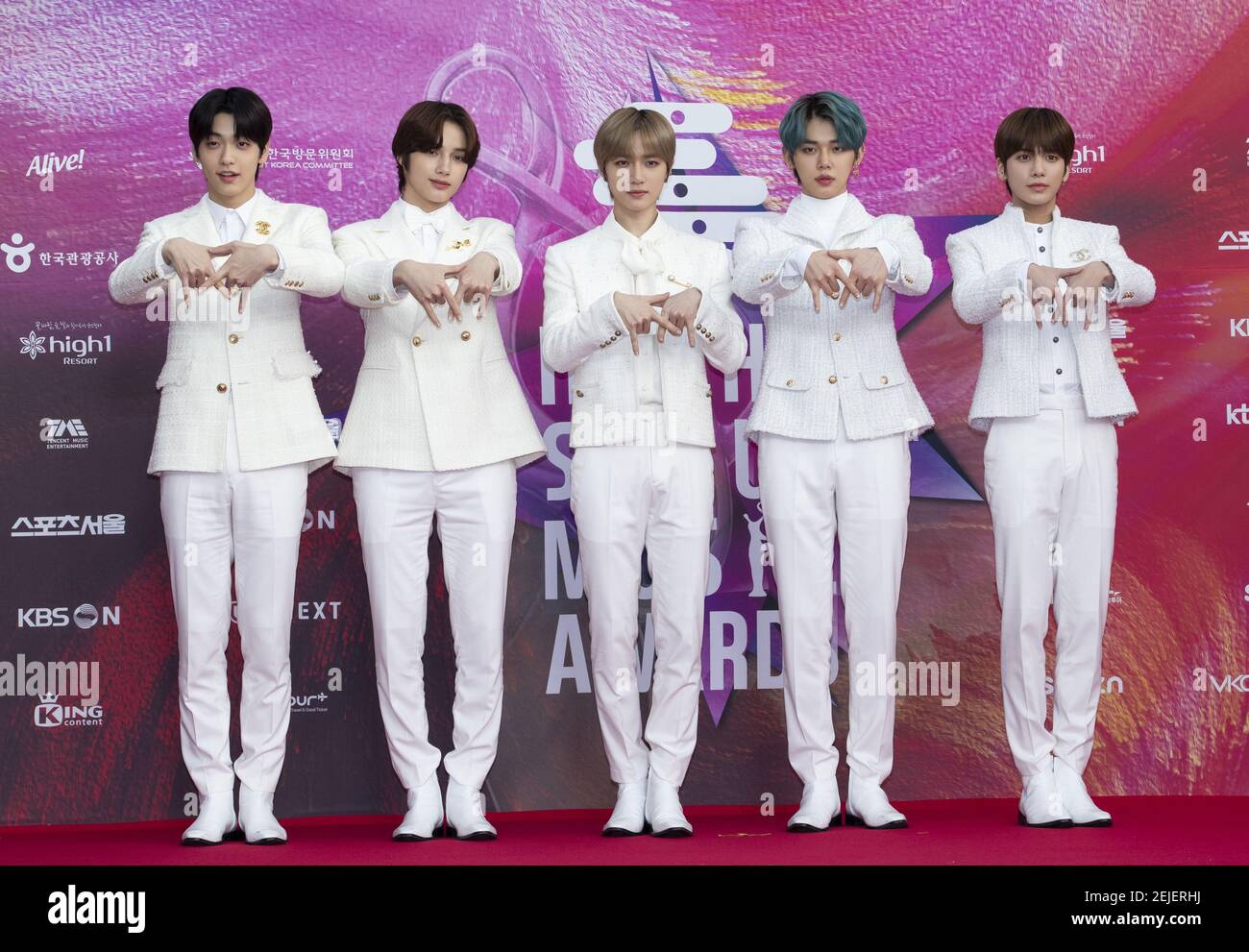 South Korean K-Pop boy band TXT (Tomorrow X Together), attend a photo ...