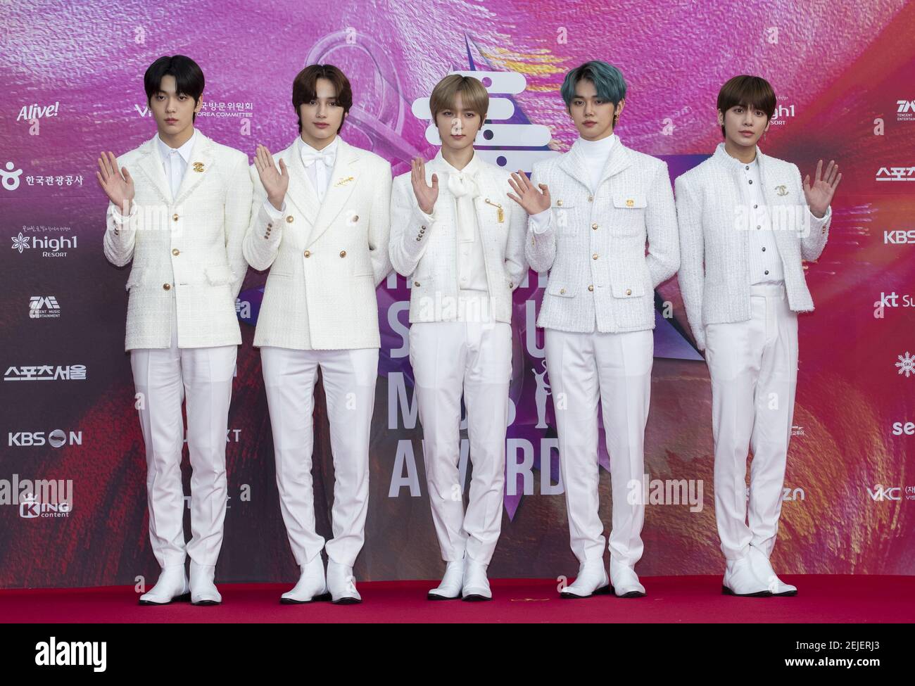 South Korean K-Pop boy band TXT (Tomorrow X Together), attend a photo ...