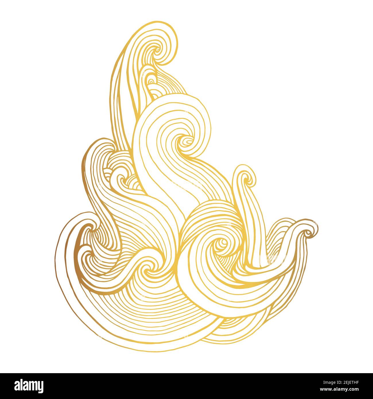Curly waves abstract element, golden gradient color outline, isolated ...