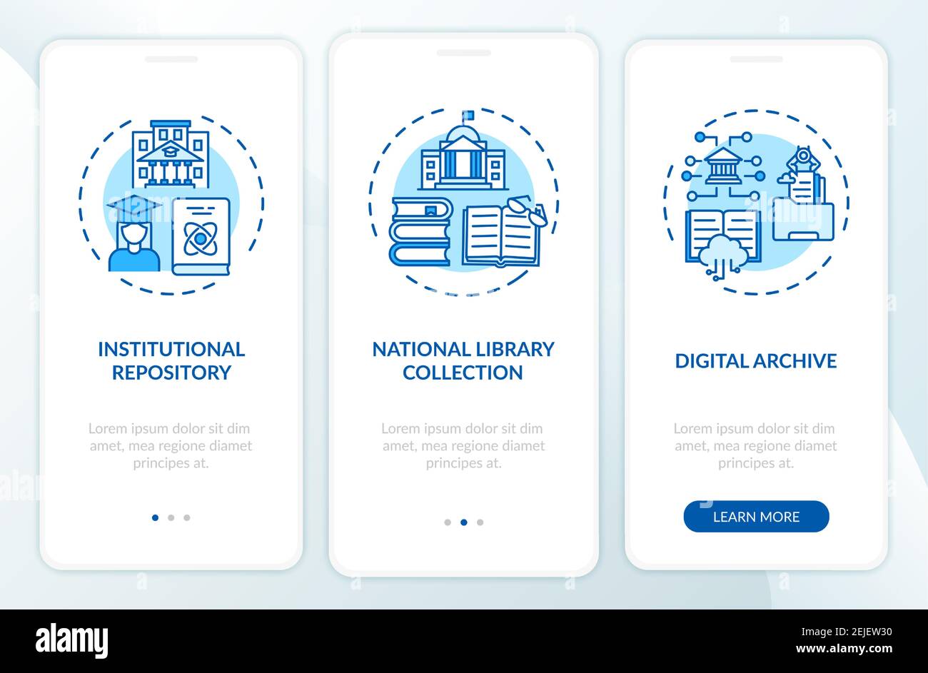 Types of digital libraries onboarding mobile app page screen with concepts Stock Vector Image ...