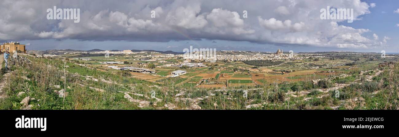 Rainbow over town, Victoria, Gozo, Malta Stock Photo - Alamy