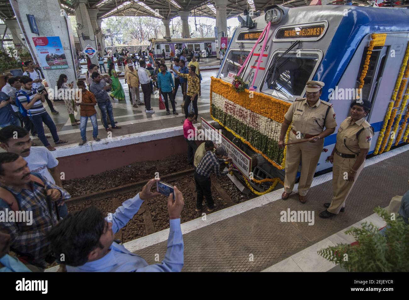 MUMBAI, INDIA - JANUARY 30: Central Railway's first air-conditioned EMU local train stands ...