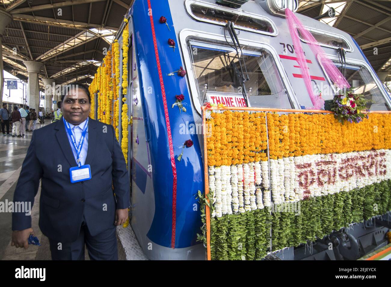 MUMBAI, INDIA - JANUARY 30: Manisha Mhaske, a lady motorwoman of Central Railway's first air ...