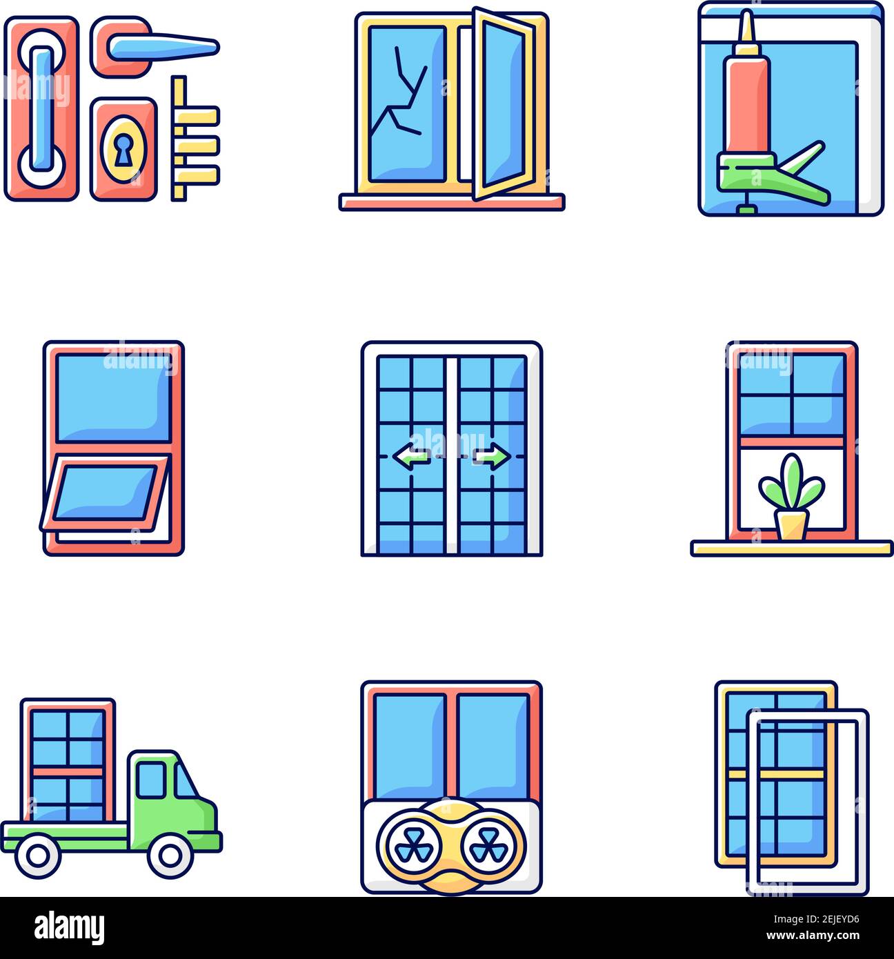 Window and door installations RGB color icons set Stock Vector Image ...