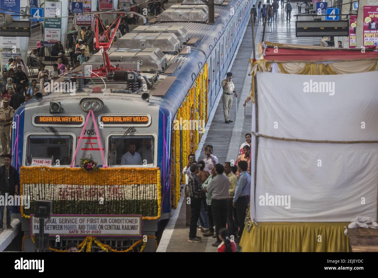 MUMBAI, INDIA - JANUARY 30: Central Railway's first air-conditioned EMU local train stands ...