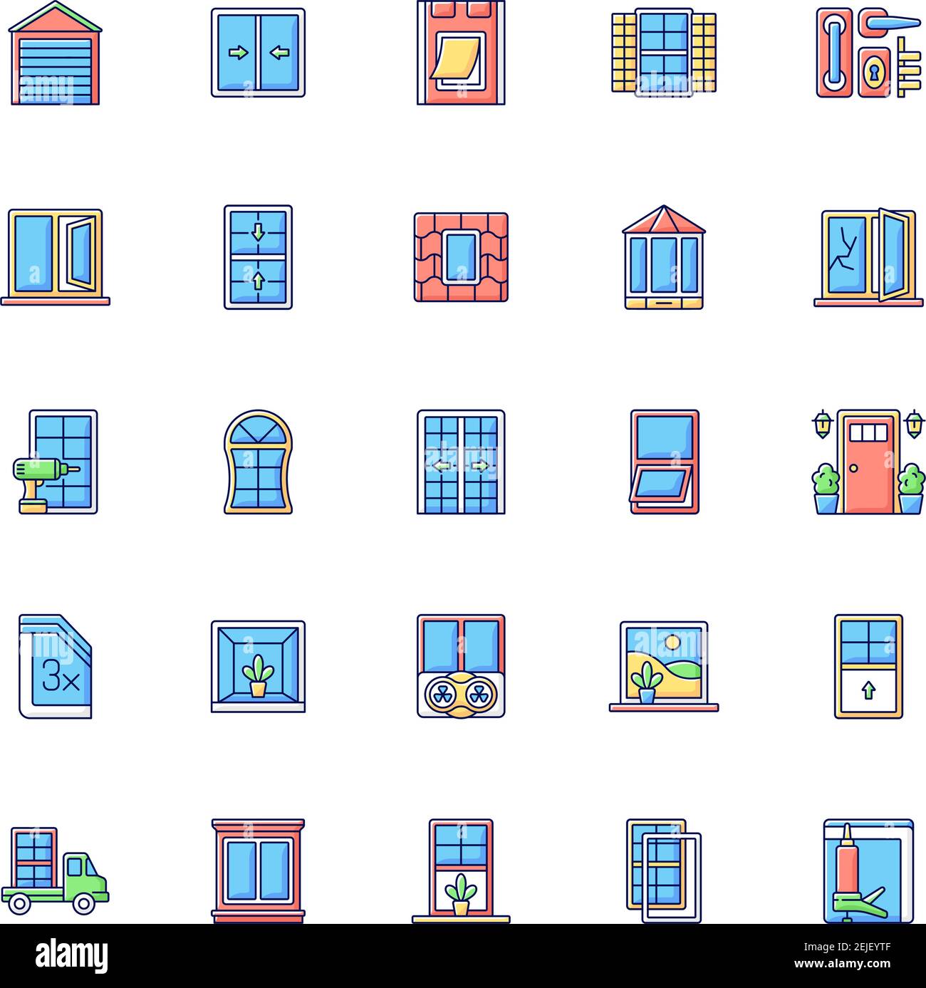 Window and door installation service RGB color icons set Stock Vector ...