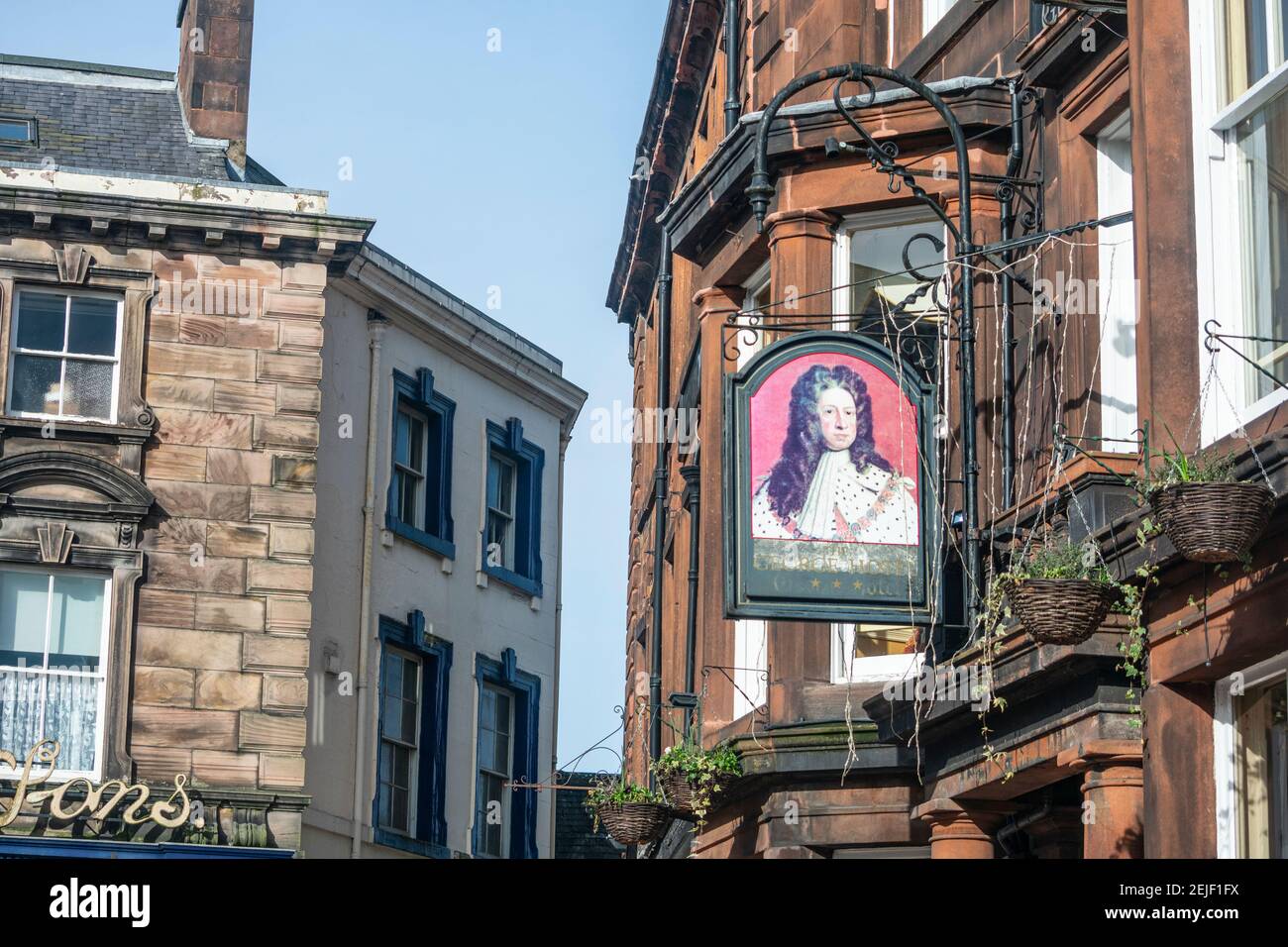The George Hotel and other old buildings in Penrith, Cumbria Stock ...