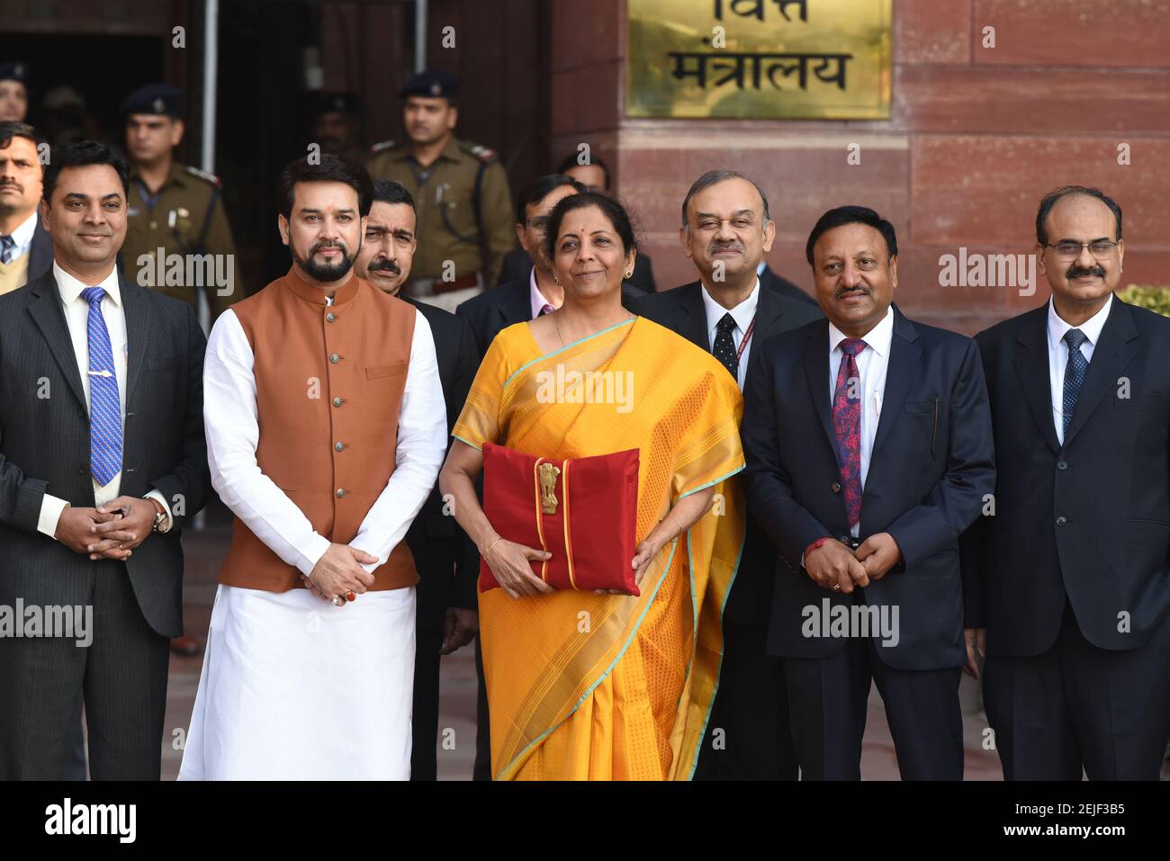 India’s Finance minister Nirmala Sitharaman (C) poses for a photo ...