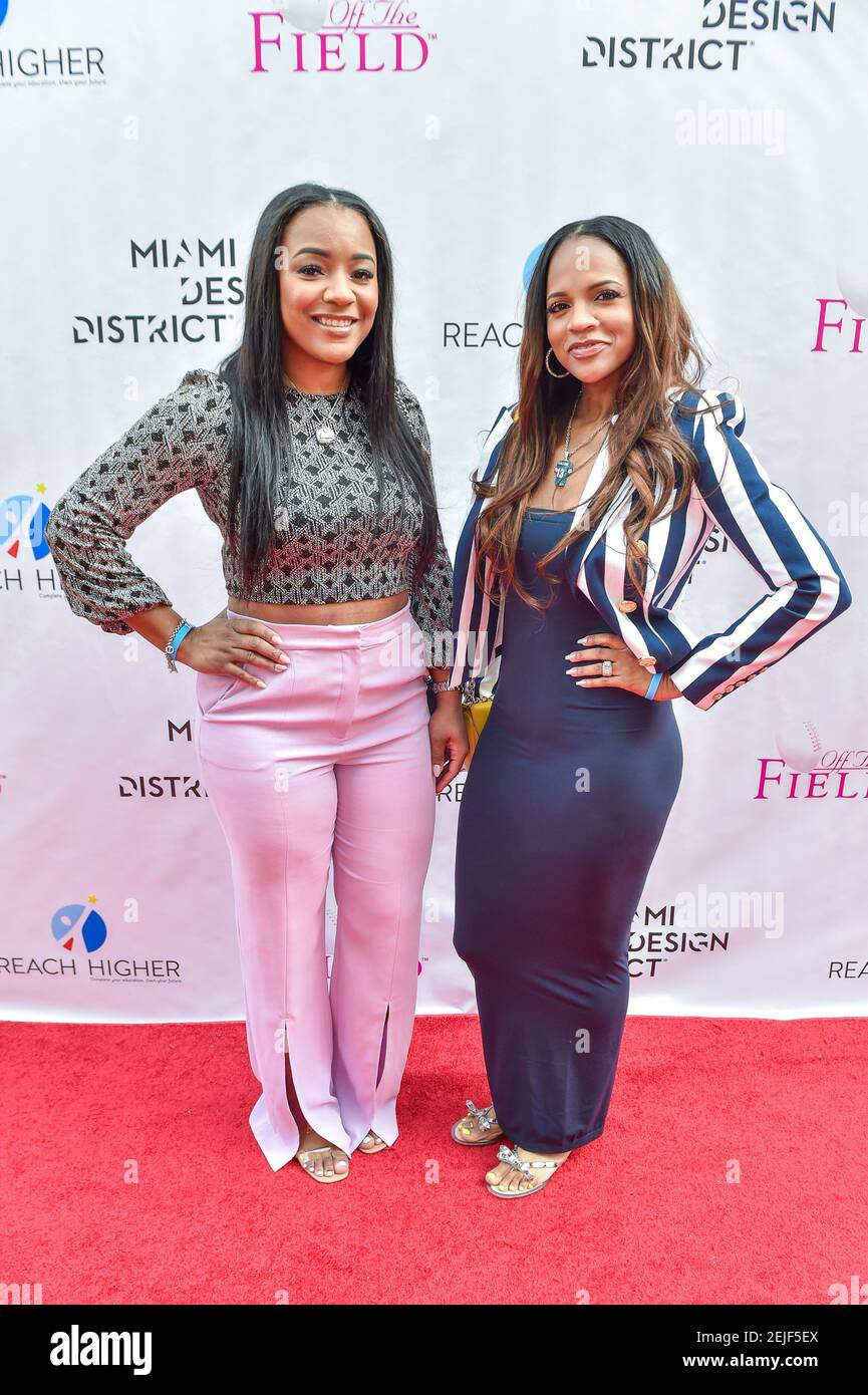 Tia Avril and Atoya Burleson walks the red carpet at the Off the Field ...