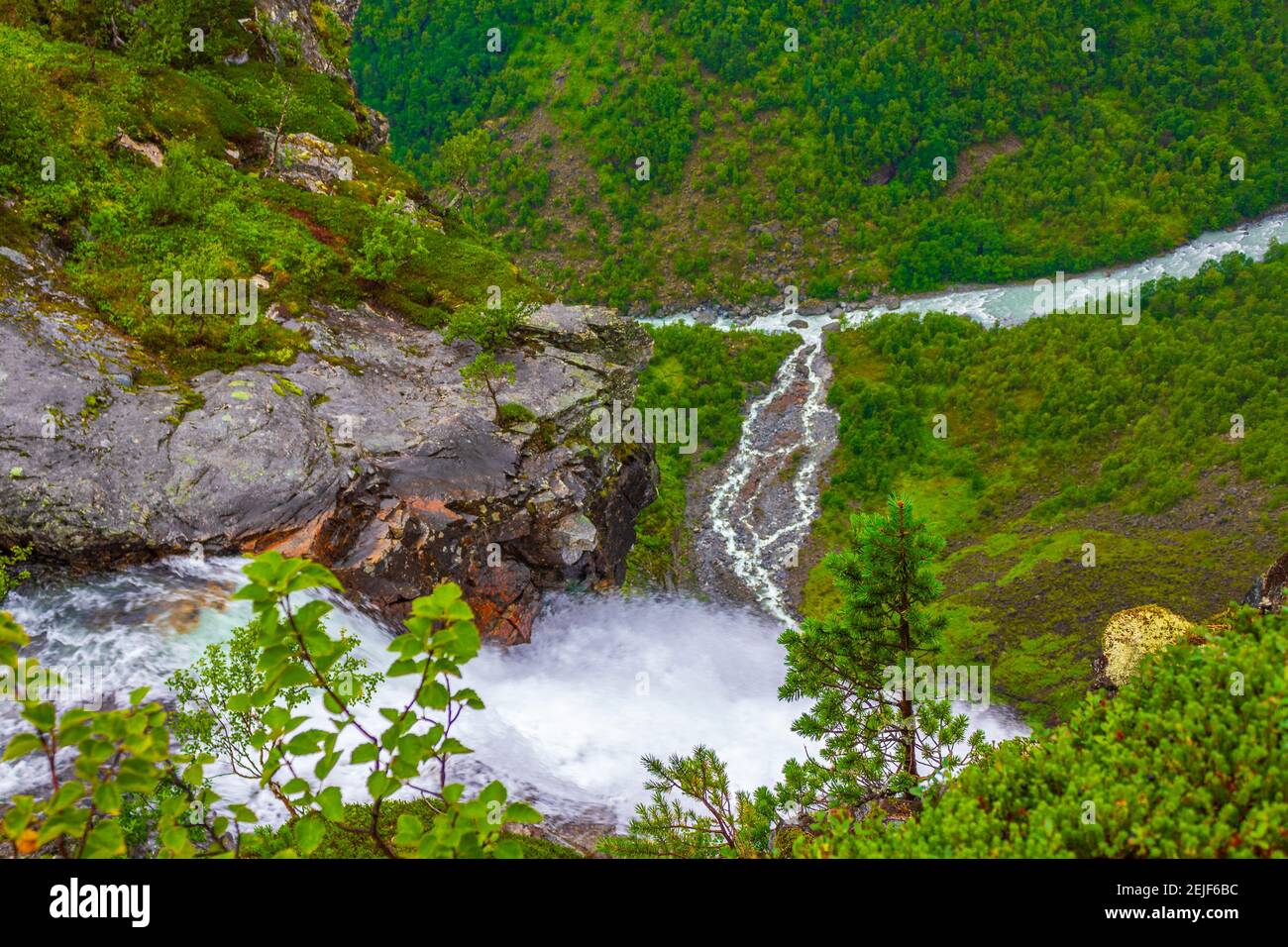 Highest freefall waterfall Vettisfossen from above in Utladalen ...
