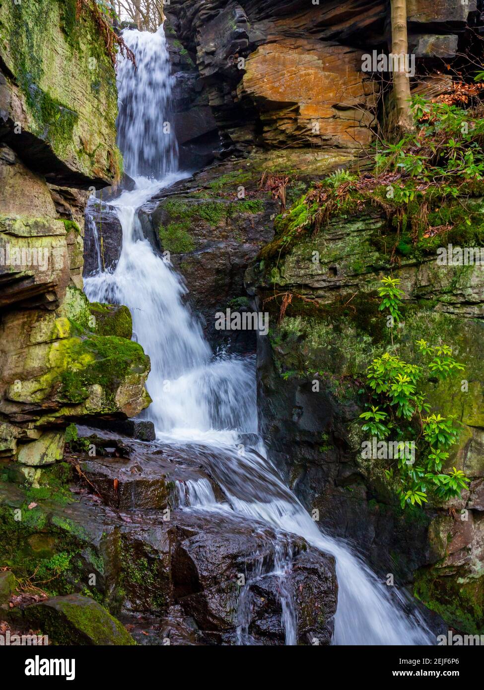 Waterfall at Lumsdale near Matlock in the Derbyshire Dales area of the ...