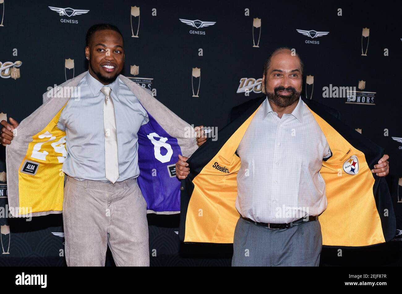 MIAMI, FL - FEBRUARY 1: Derrick Henry and Franco Harris attend the 2020 ...