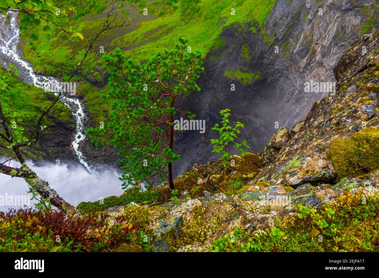 Highest freefall waterfall Vettisfossen from above in Utladalen ...