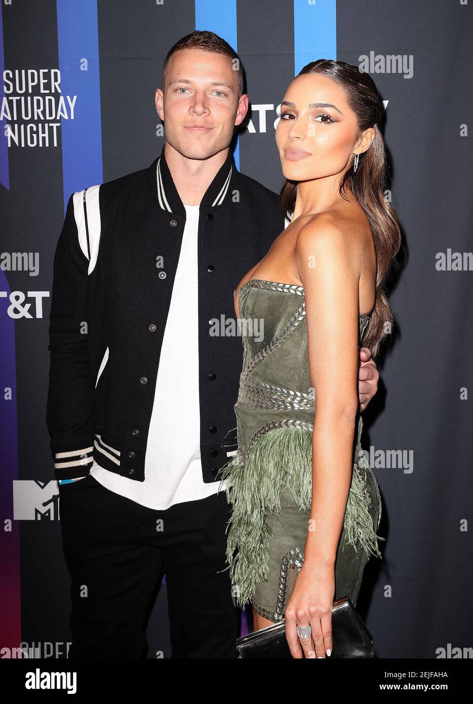 Christian McCaffrey, Olivia Culpo attend AT&T TV Super Saturday Night ...