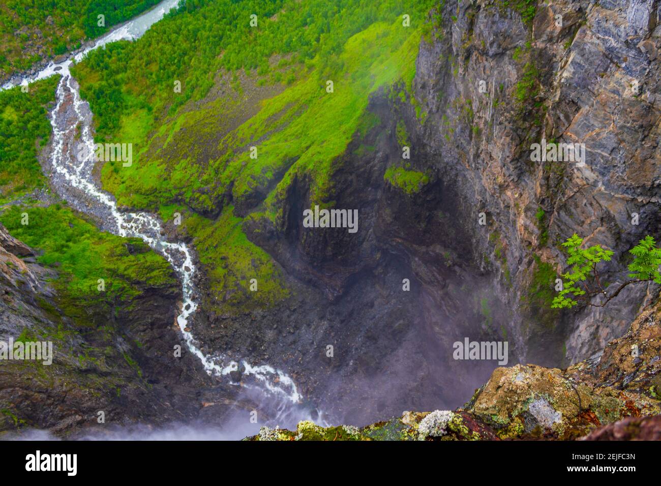 Highest freefall waterfall Vettisfossen from above in Utladalen ...
