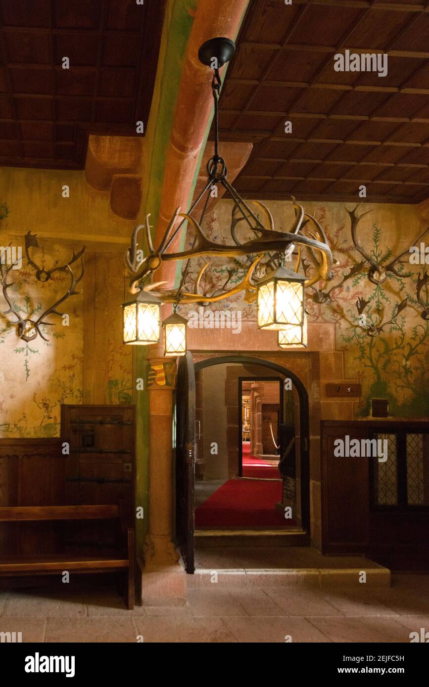 Hunting trophies room inside the Haut-Koenigsbourg castle, Alsace ...