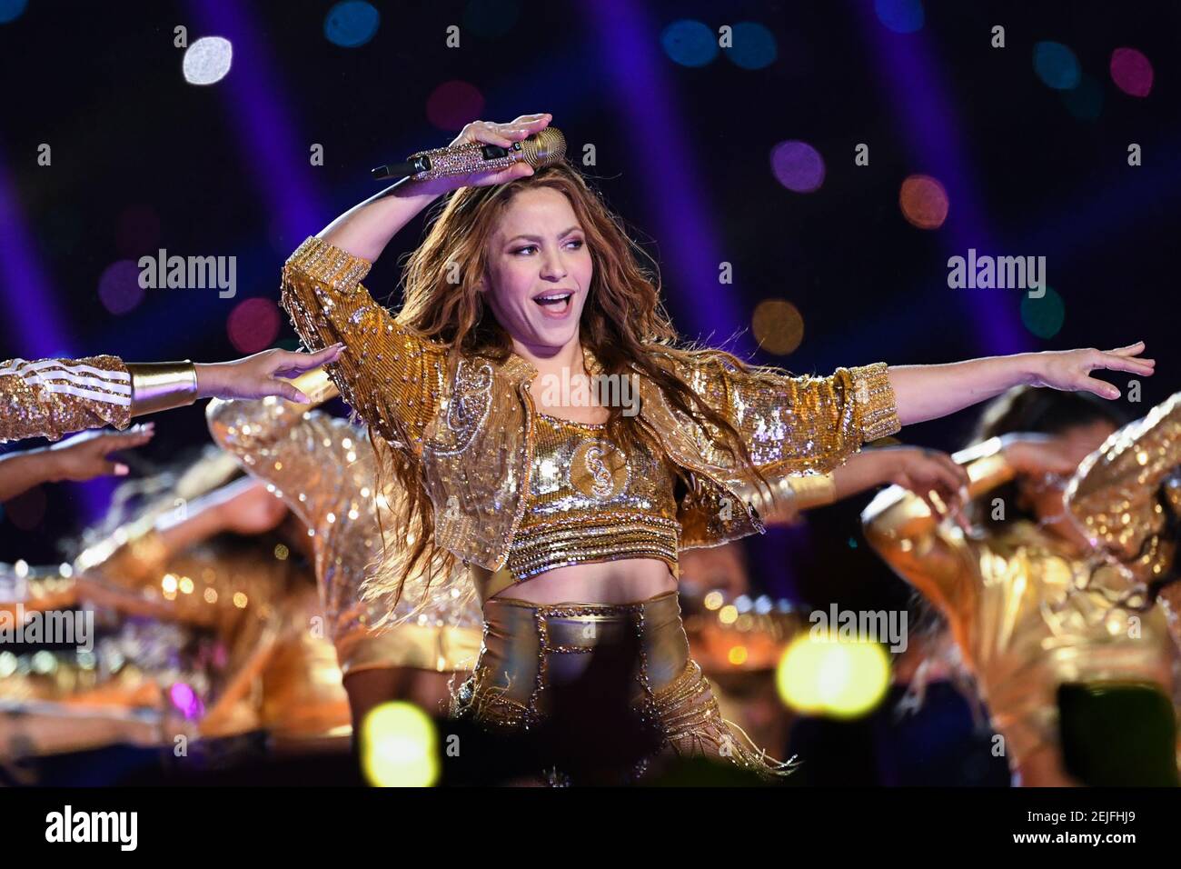 Shakira performs during the Pepsi Halftime Show during Super Bowl LIV ...