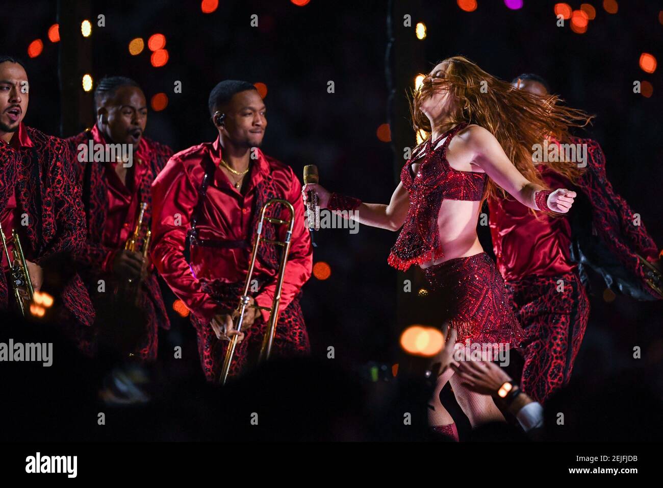 Shakira perform during the Pepsi Halftime Show during Super Bowl LIV ...