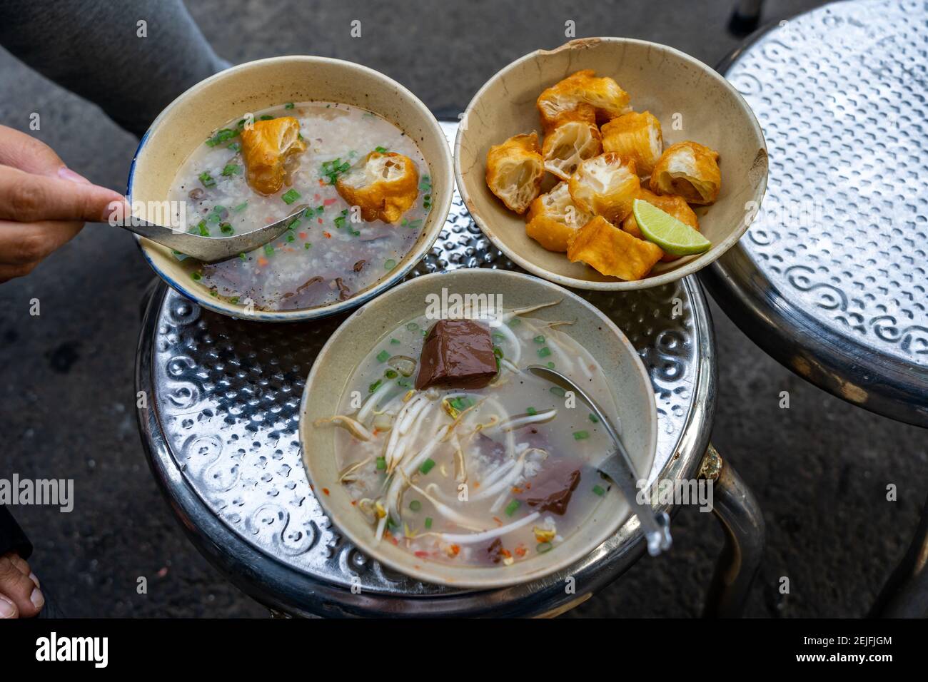Chao Long - Vietnamese bloodcake porridge served with fried bread ...