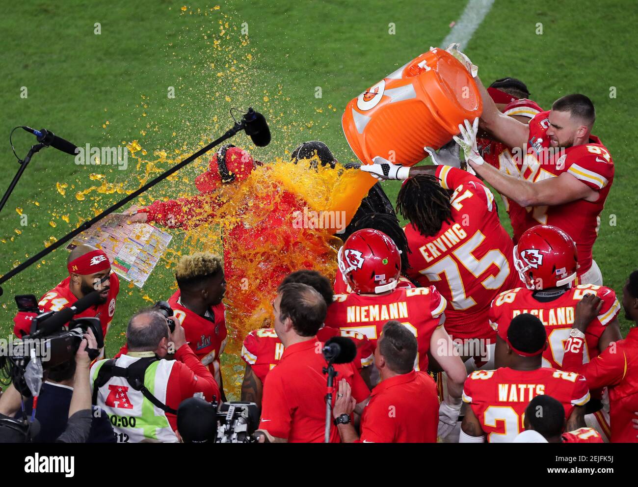 February 02, 2020: Kansas City Chiefs team players dunk Gatorade on ...