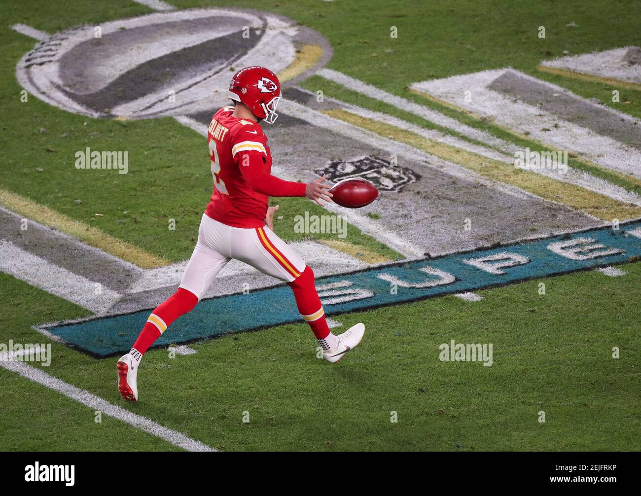February 02, 2020: Kansas City Chiefs punter Dustin Colquitt (2) in ...