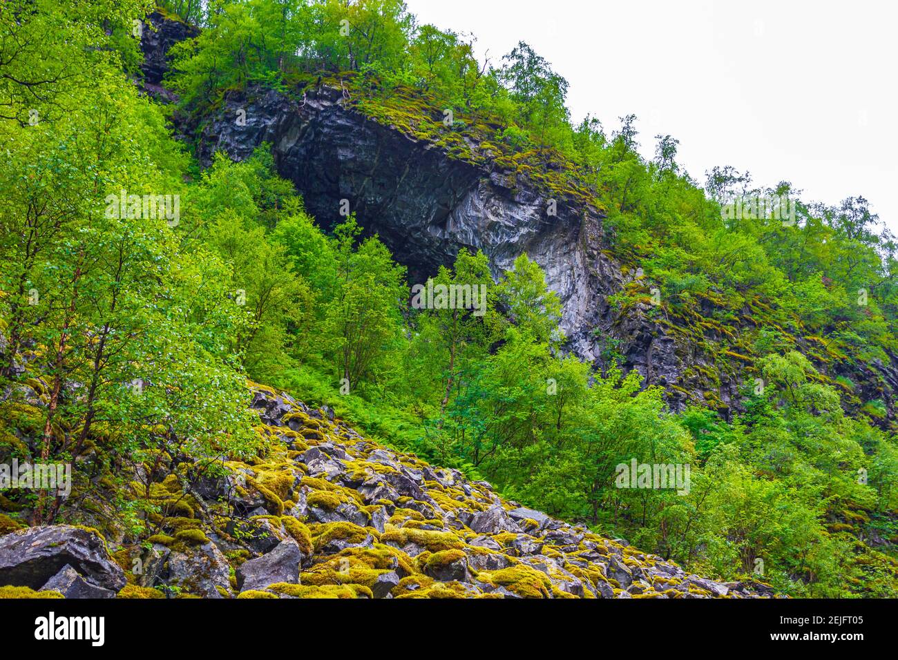 Cliffs and rocks with moss in Norwegian nature through mountains and ...
