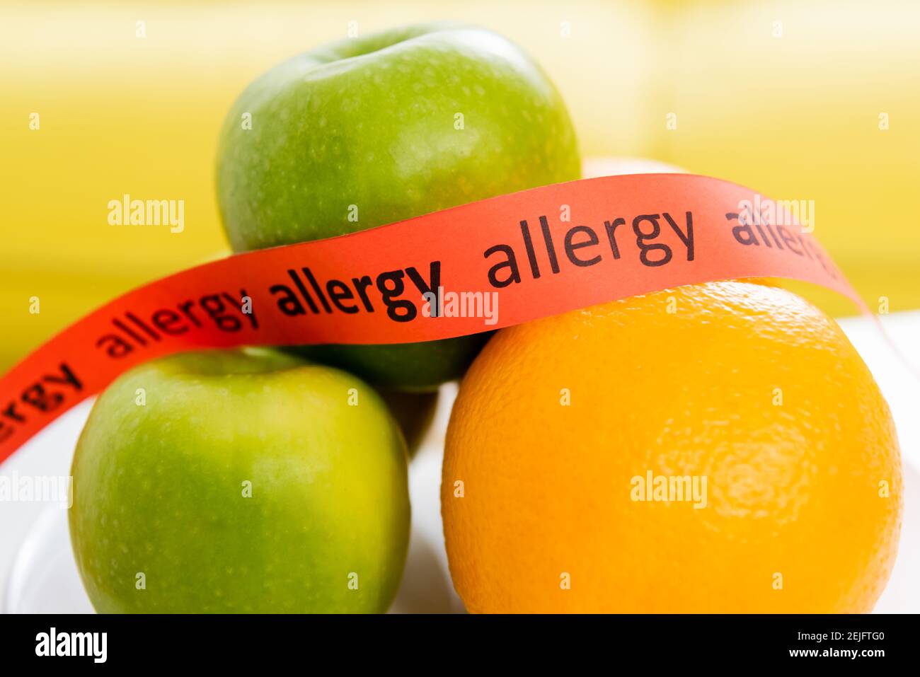 Ribbon with allergy lettering near fresh fruits Stock Photo - Alamy