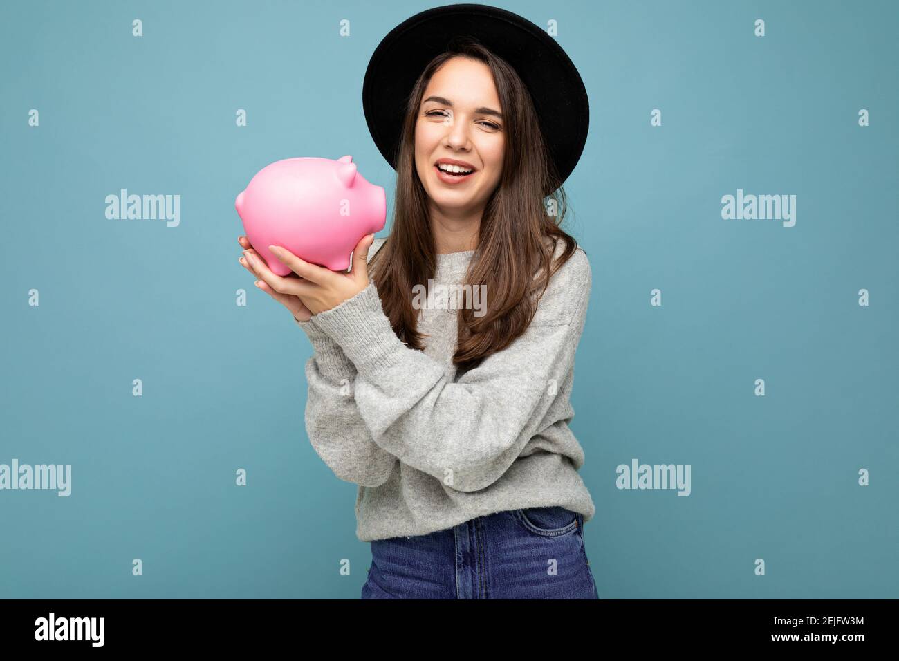 Portrait photo of happy positive smiling young beautiful attractive ...