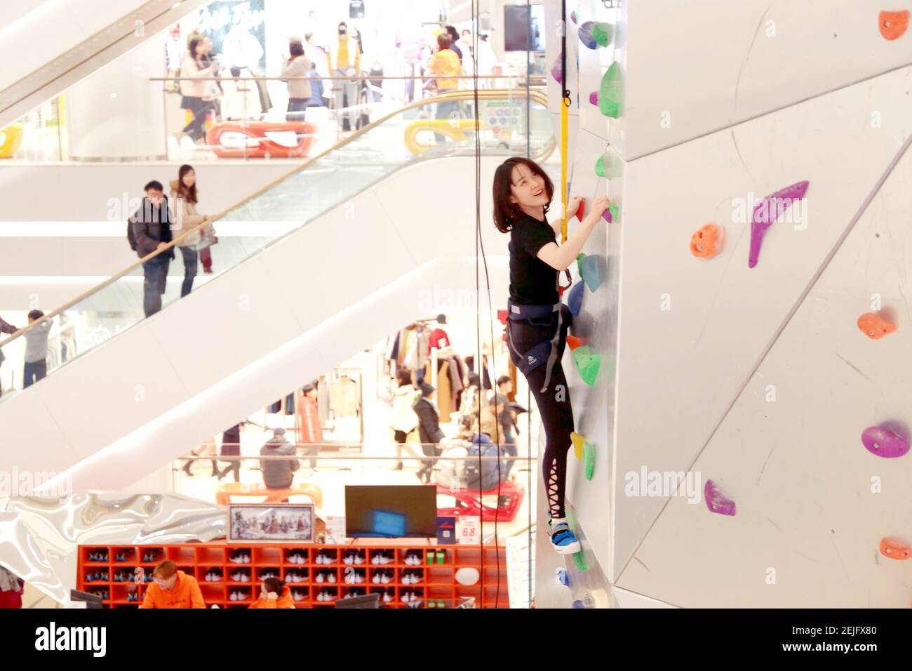 Climbers experience the worldwide highest indoor rock-climbing facility ...