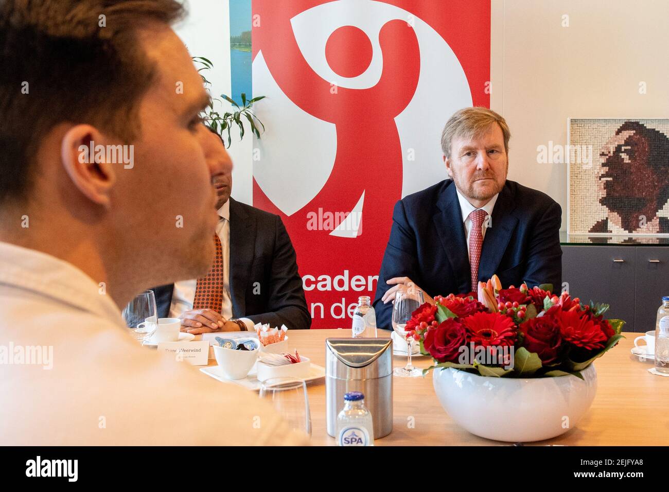 King Willem Alexander during a working visit to the Academy of the City ...