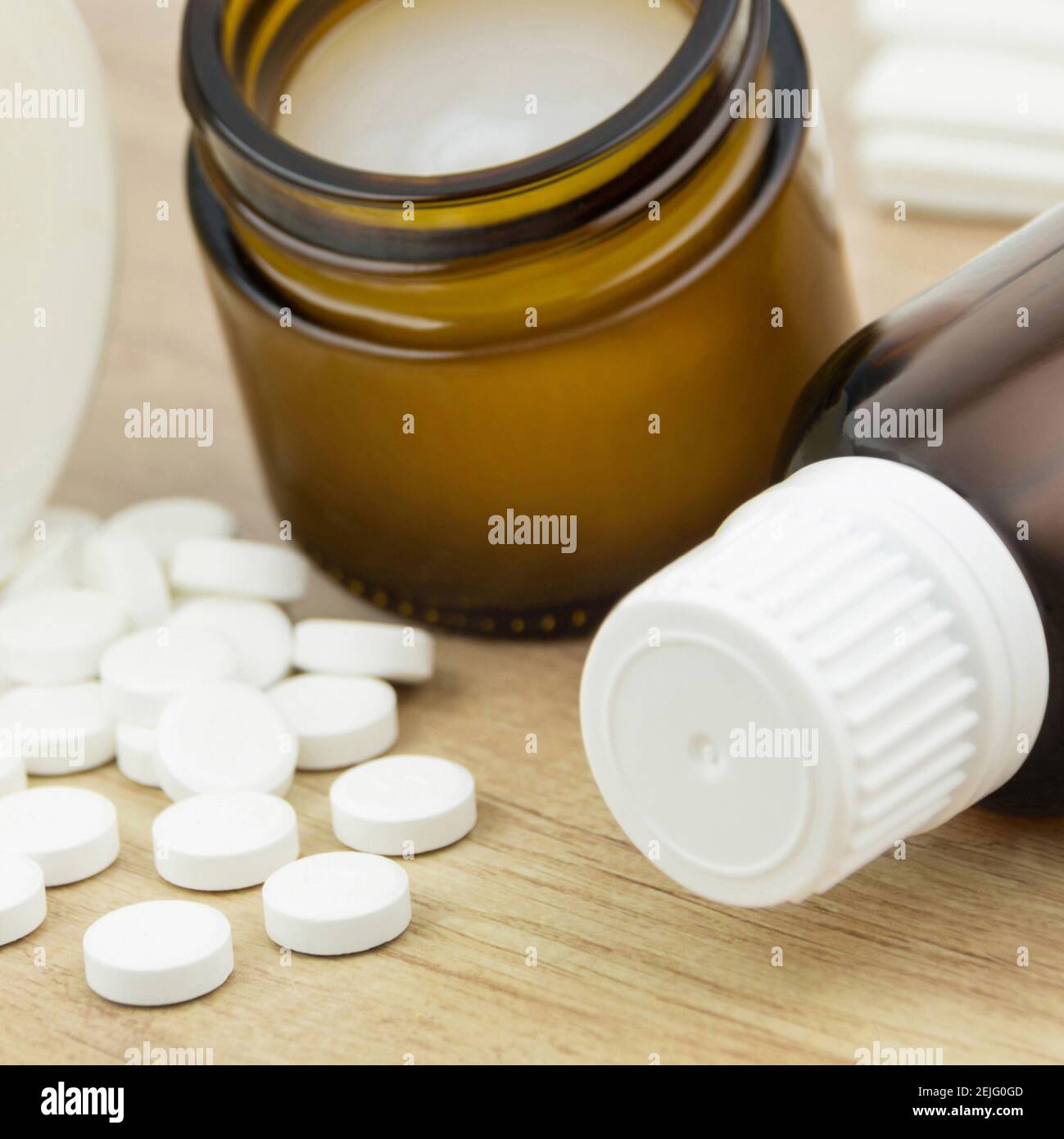 Natural cold medication with balm and mineral tablets Stock Photo - Alamy
