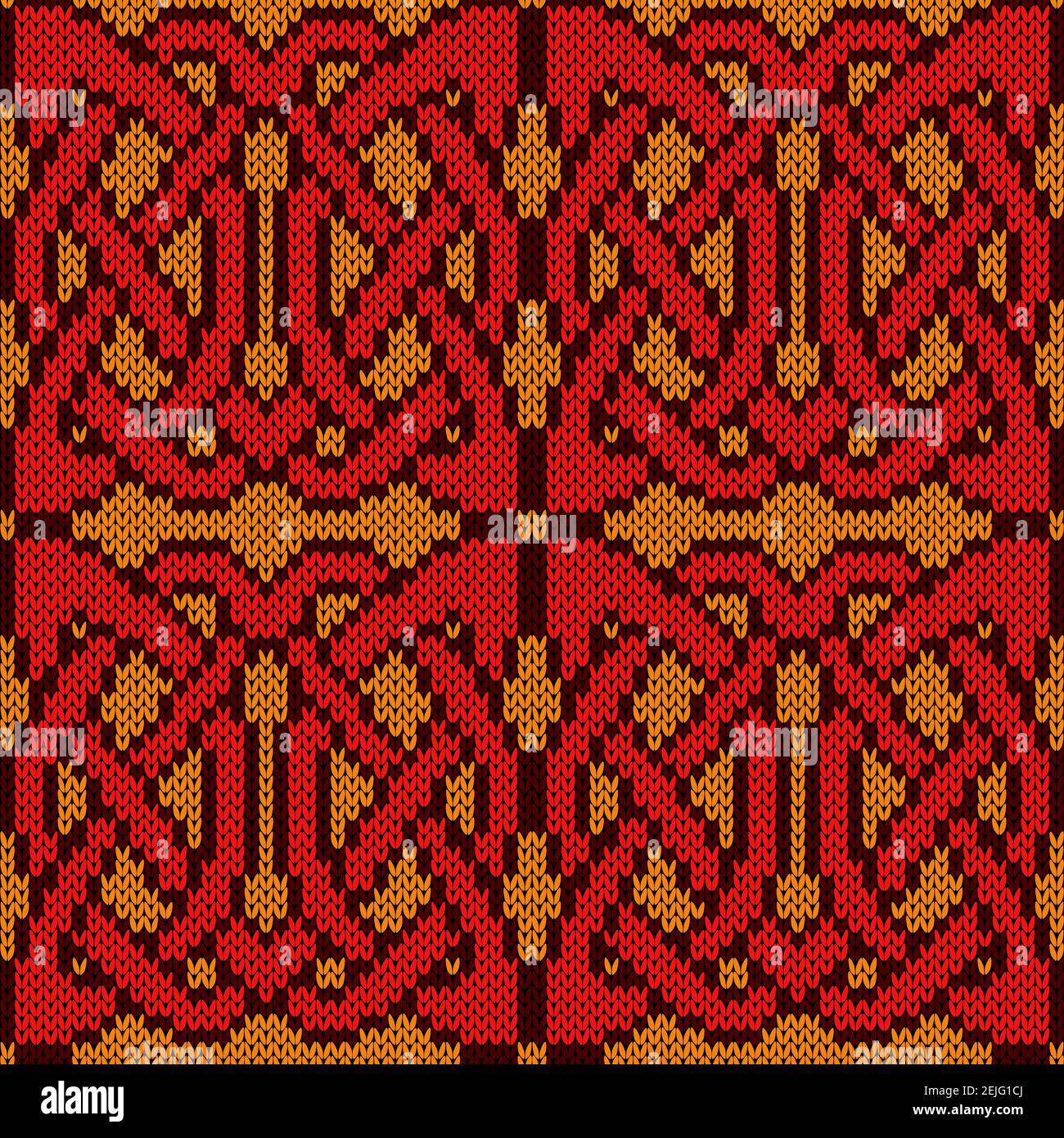 Knitting seamless vector pattern as a fabric texture in red and orange ...