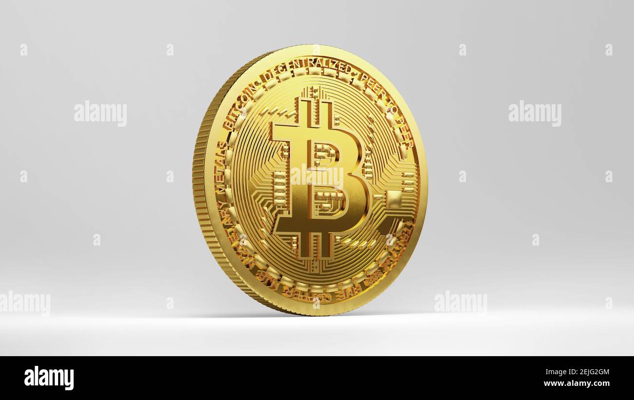 Bitcoin golden physical coin illustration hi-res stock photography and ...