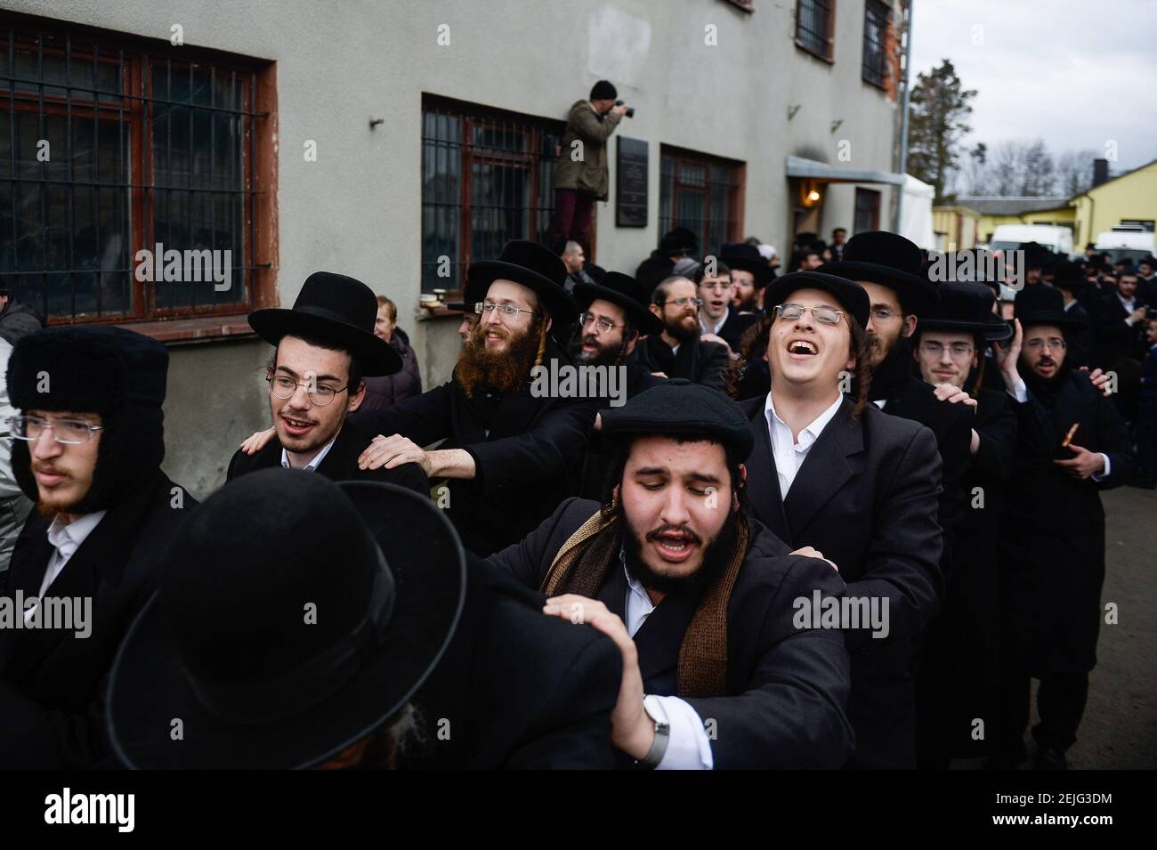 Hasidic Jews dance together during the celebration. The 206th feast of ...