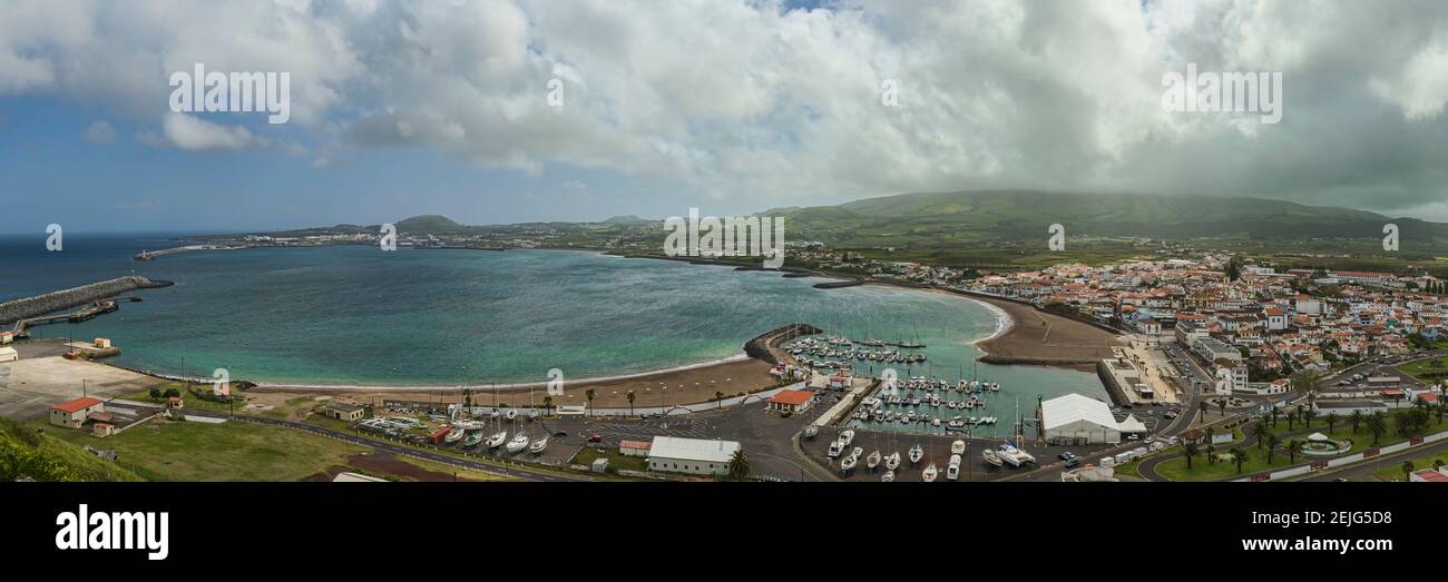Aerial view of beach, Praia Da Vitoria, Terceira Island, Azores ...
