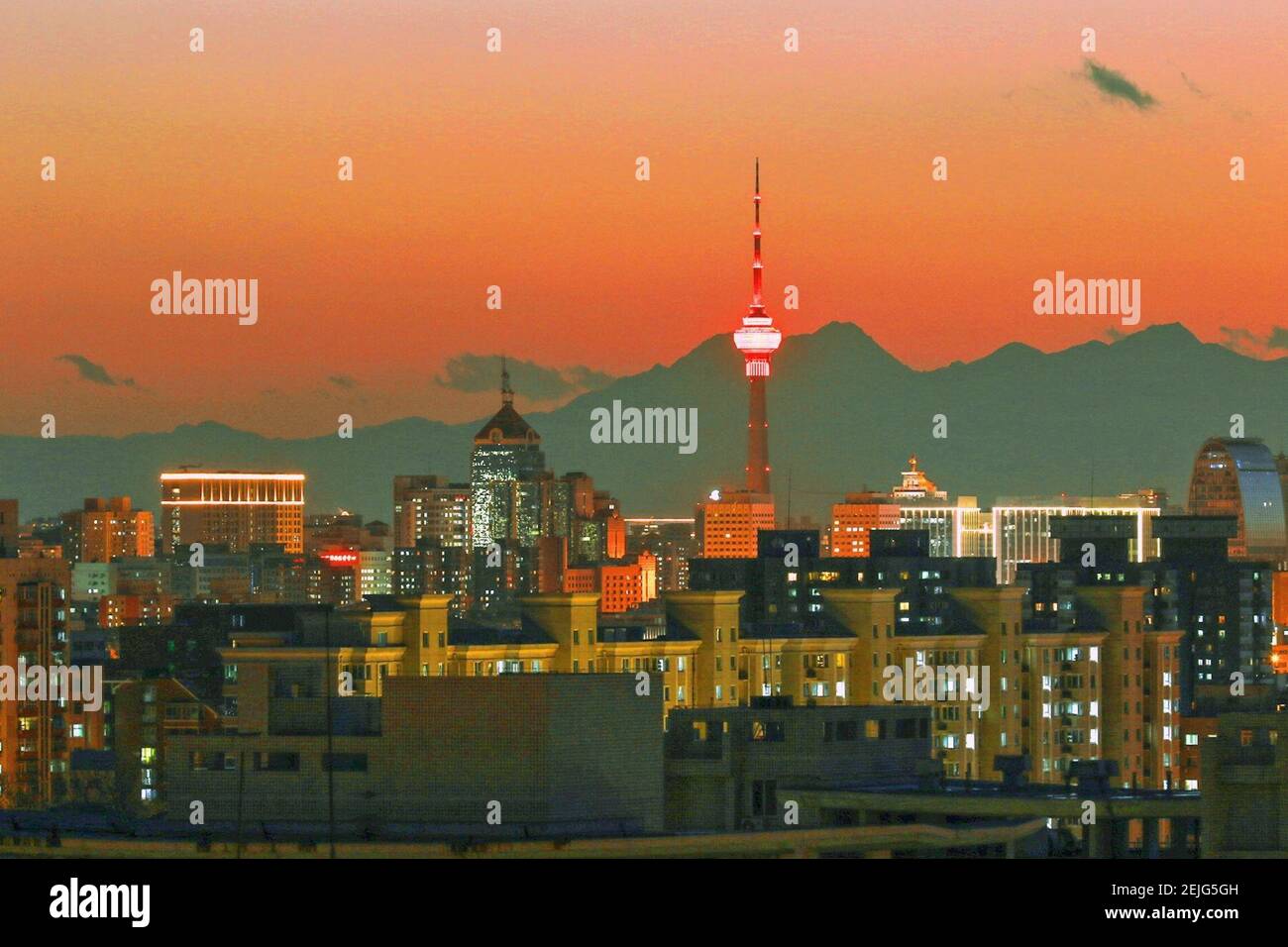 The view of sunset with skyline in Beijing, China, 2 February 2020 ...