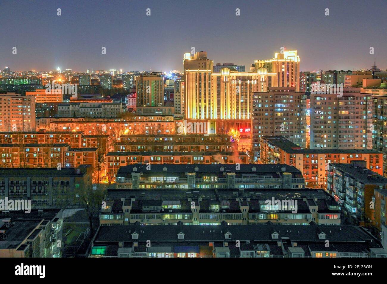 The night view of Beijing where all lights are turned on and the ...