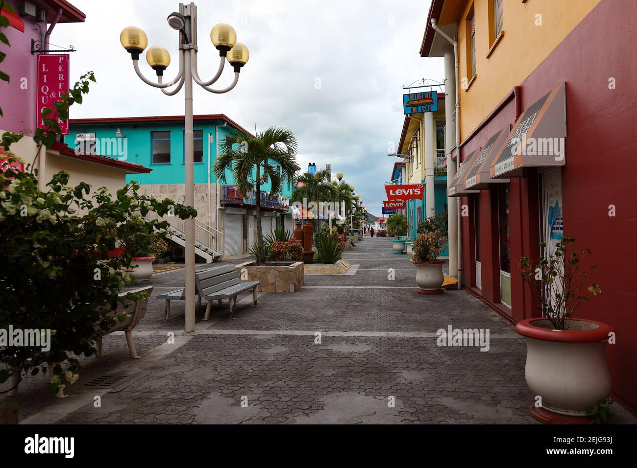 Town center shopping at the Port of St John, Antigua and Barbuda Stock ...