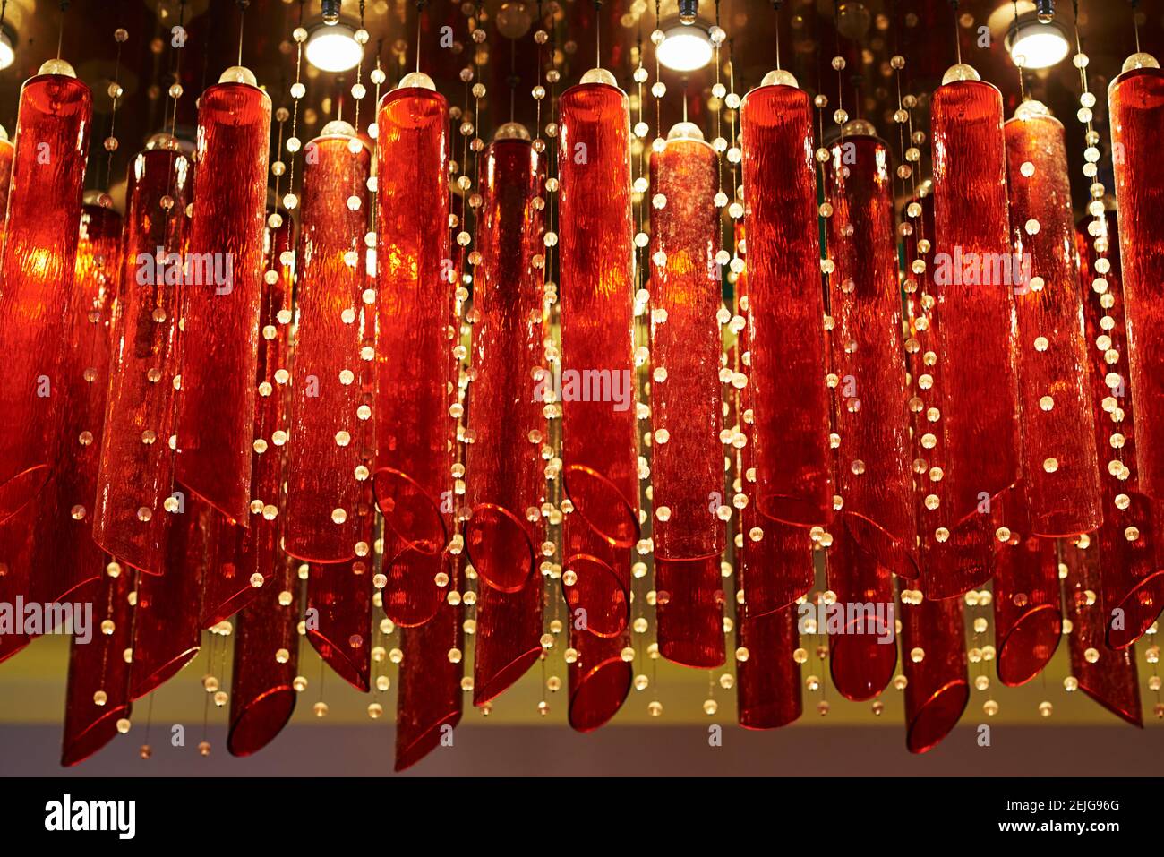 Red lanterns lamp hanging down from the ceiling Stock Photo - Alamy